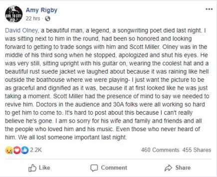 David Olney: Famed singer dies in the middle of one his songs while ...